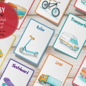 German Transport Flashcards for Kids, Printable Vehicle Learning Cards ...