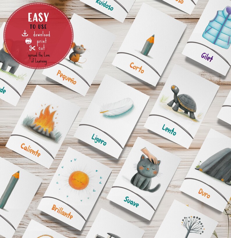 Tarjetas Opuestos Español - Flashcards Adjetivos Contrarios - Material ...