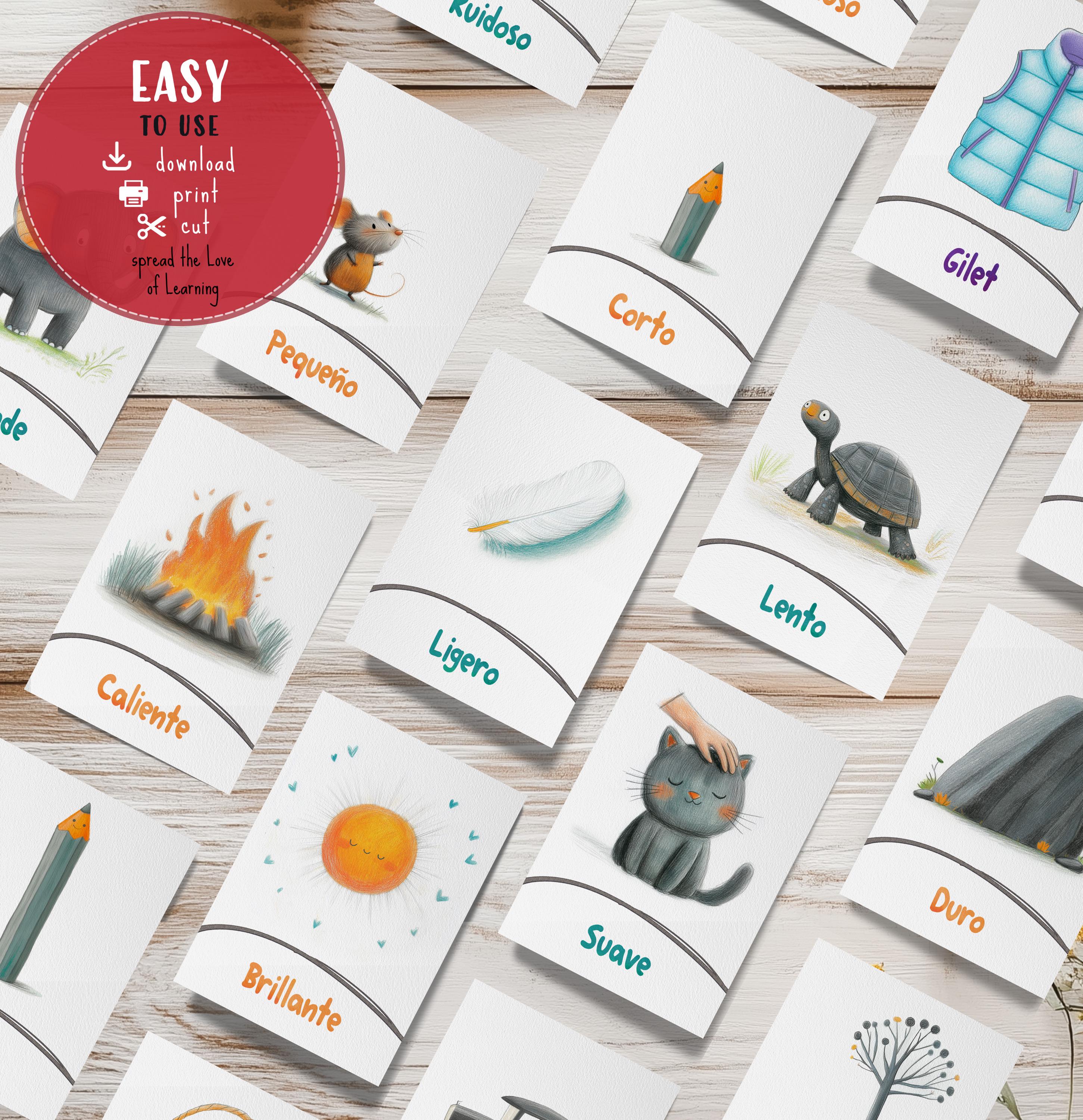 Tarjetas Opuestos Español - Flashcards Adjetivos Contrarios - Material ...