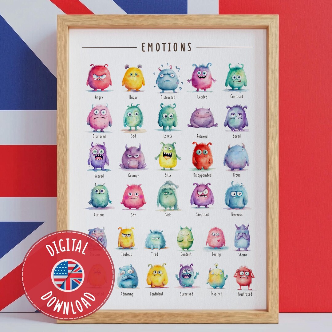 Emotions Poster for Kids | Cute Watercolor Feelings Chart PDF ...