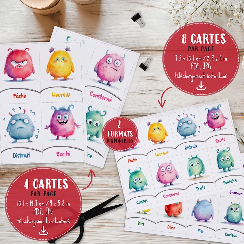 Cartes Émotions Enfants Français / Monstres Sentiments PDF / Thérapie ...