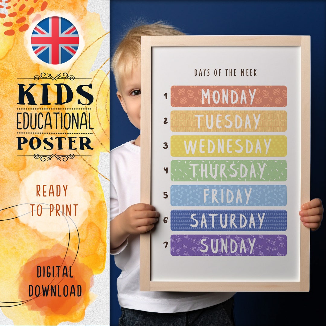 Days of the Week Poster for Kids Printable - Etsy