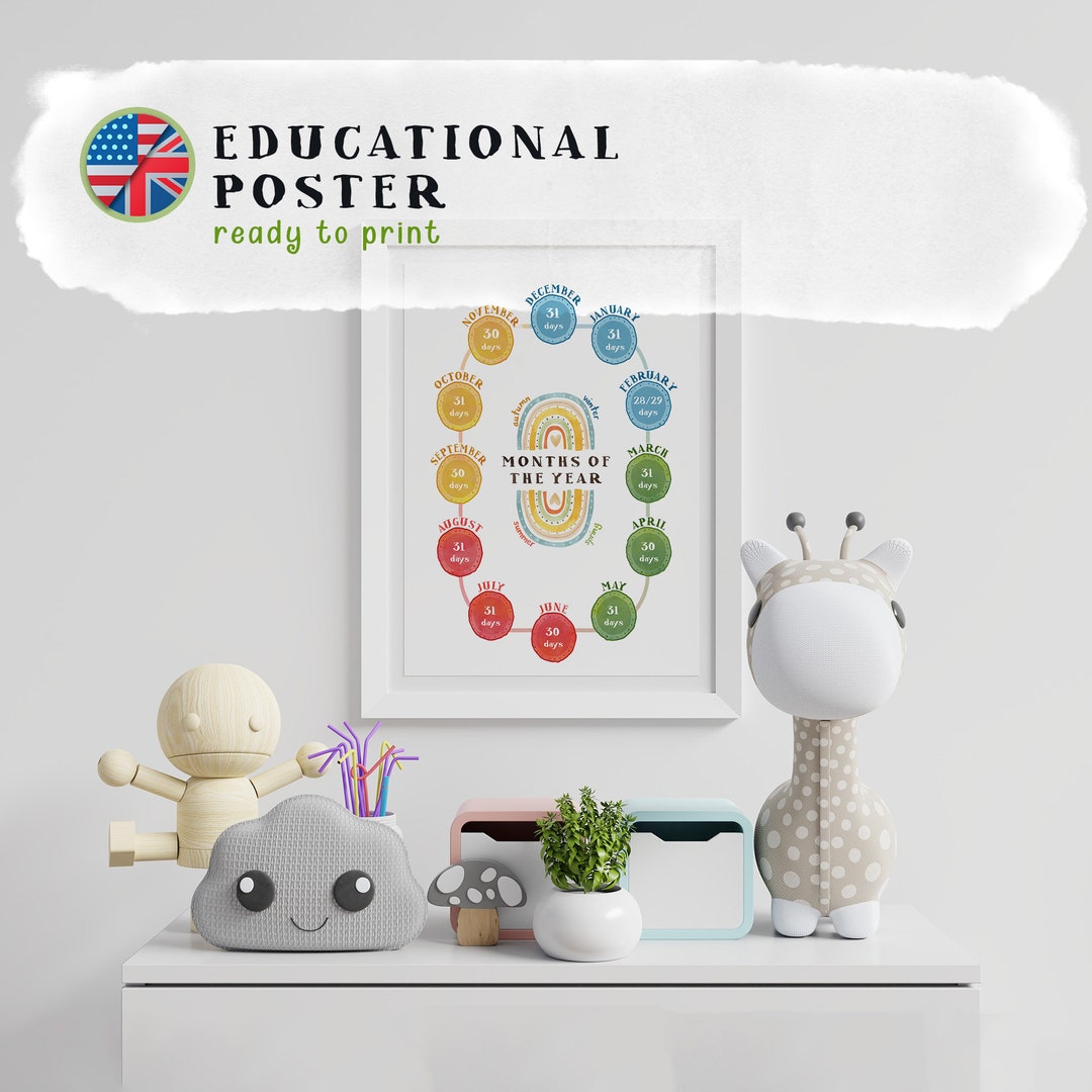 Months Seasons Poster Kids | Printable PDF Calendar Chart | Learning ...