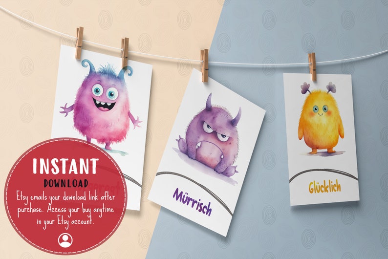 German Emotion Cards for Kids | Gefühle Monster Lernkarten Deutsch ...