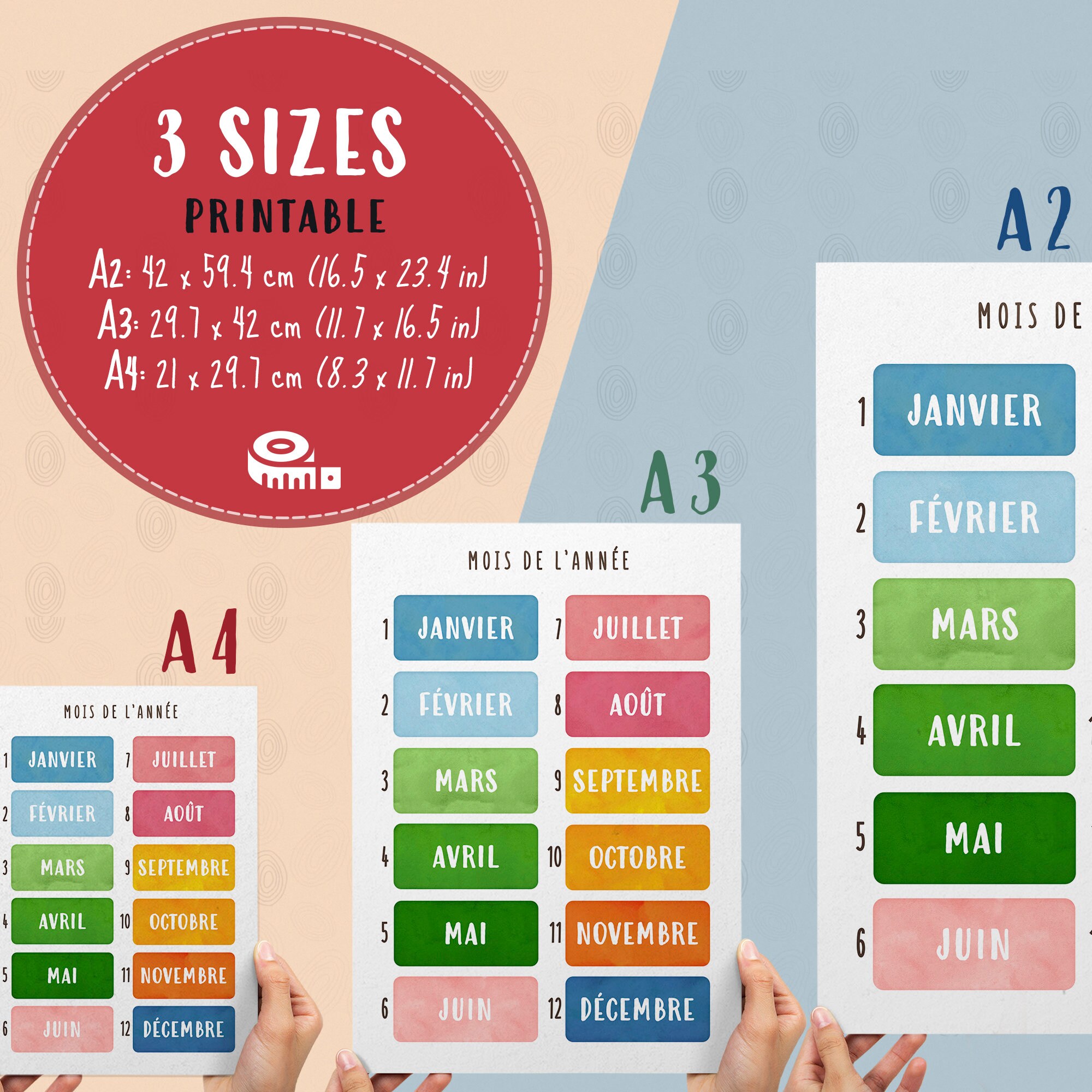 Months of the Year Poster Download PDF for Kids Printable in French ...