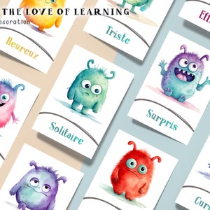 French Emotion Flashcards Download PDF, Watercolor Monsters Cards ...
