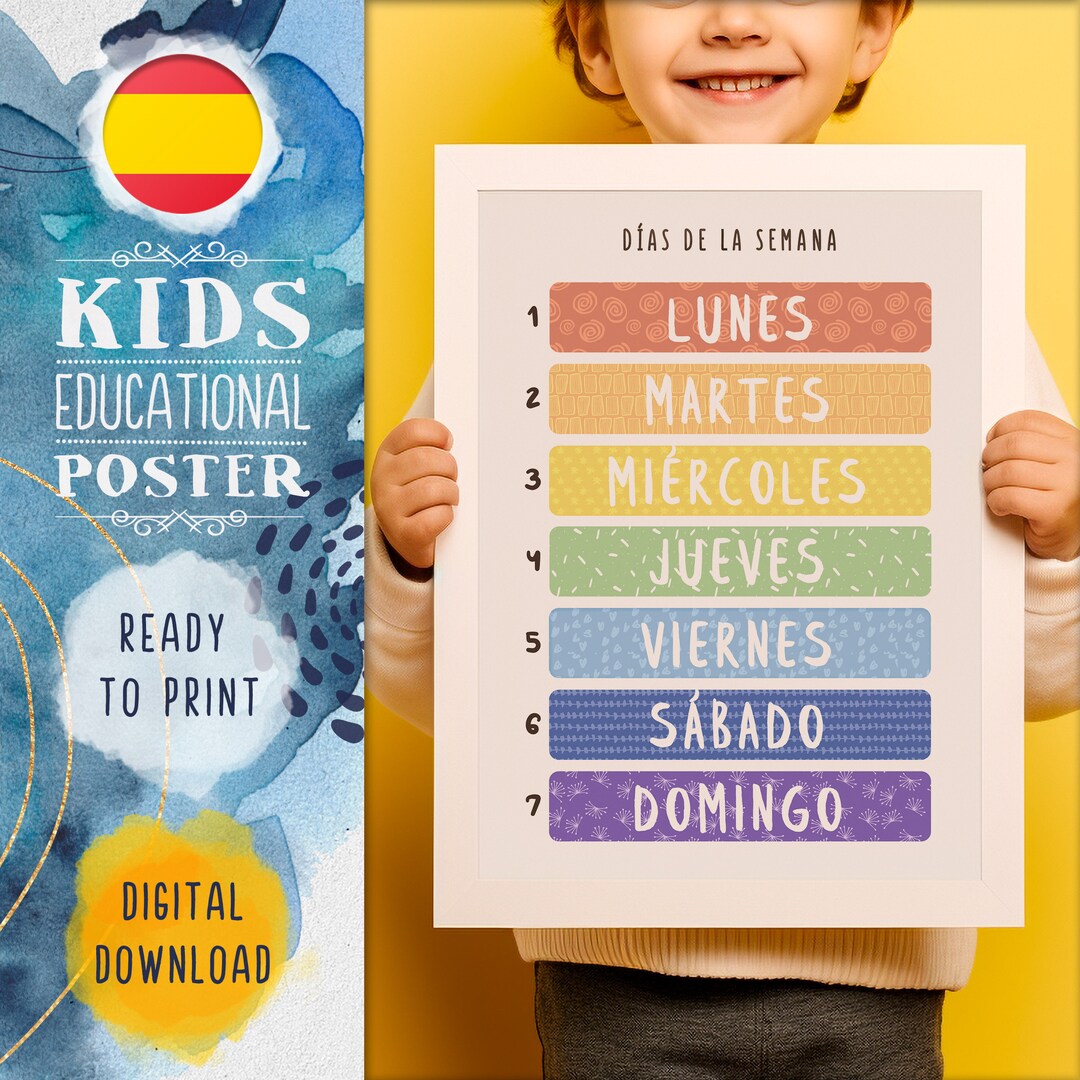 Español Pastel Days of the Week Poster for Kids, Cute Engaging ...