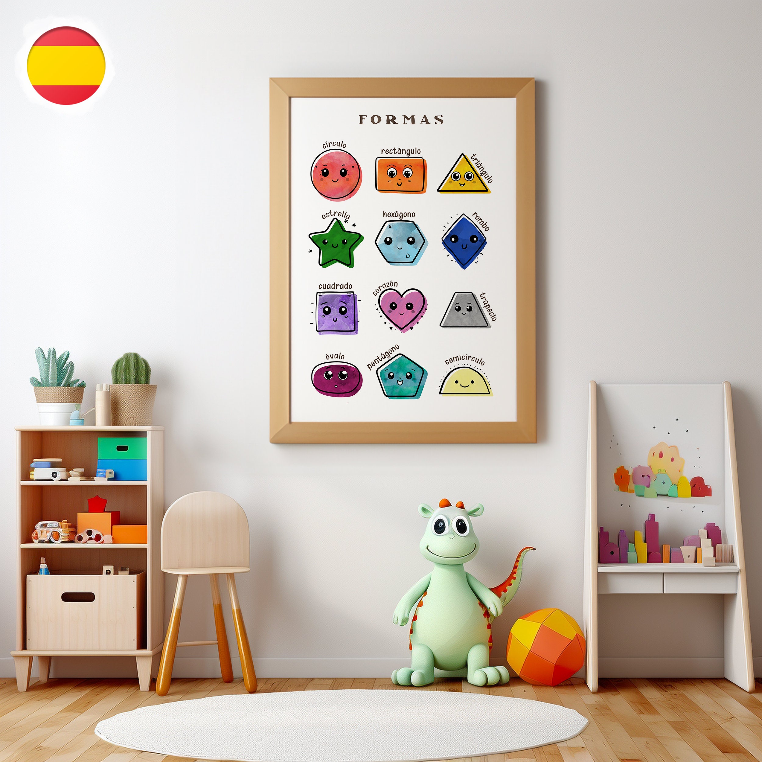 Spanish Shapes Poster for Kids, Cute Watercolour Geometry Educational ...