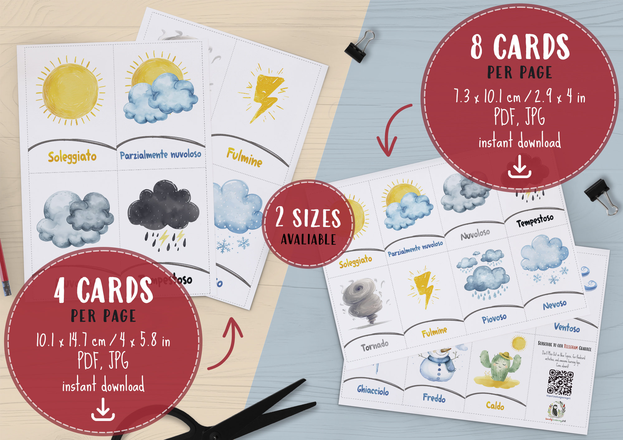 Weather Printable Flashcards for Kids, Cute Watercolor Learning Climate ...