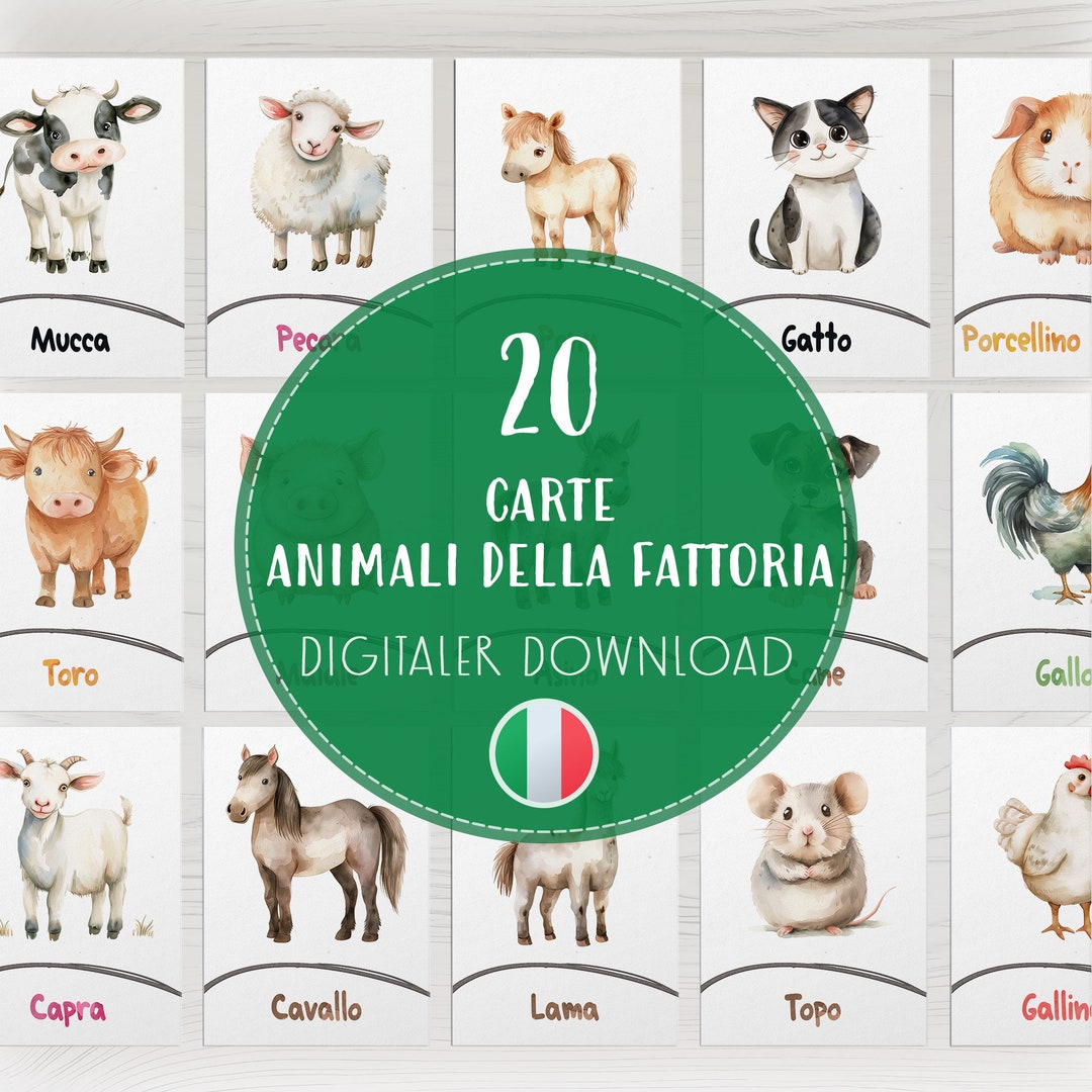 Animali Fattoria Flashcards Italiano | Montessori Apprendimento PDF ...