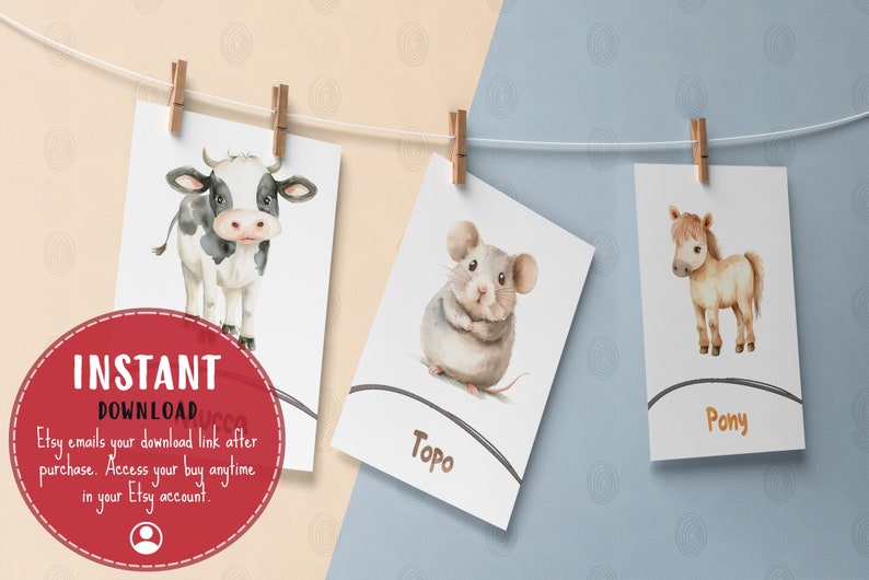Flashcard Animali Fattoria Italiano | Montessori Apprendimento ...