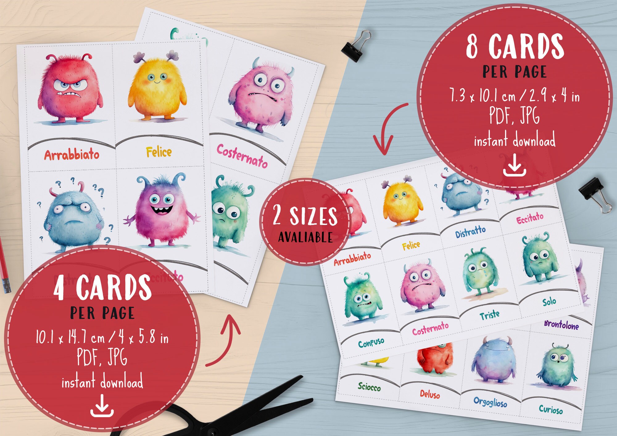 Emotions Flashcards for Kids Download, Cute Monster Feelings Cards ...