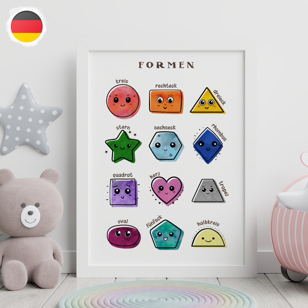 Shapes Poster for Kids, Watercolour Geometry Educational Wall Art ...