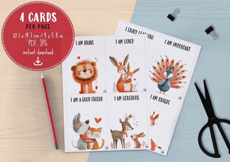 Positive Affirmations for Kids PDF, Cute Animal Flashcards ...