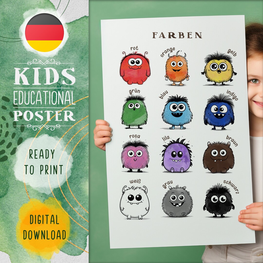 Learn Colors Print, Colours Poster, Cute Monsters Colors Wall Art for ...