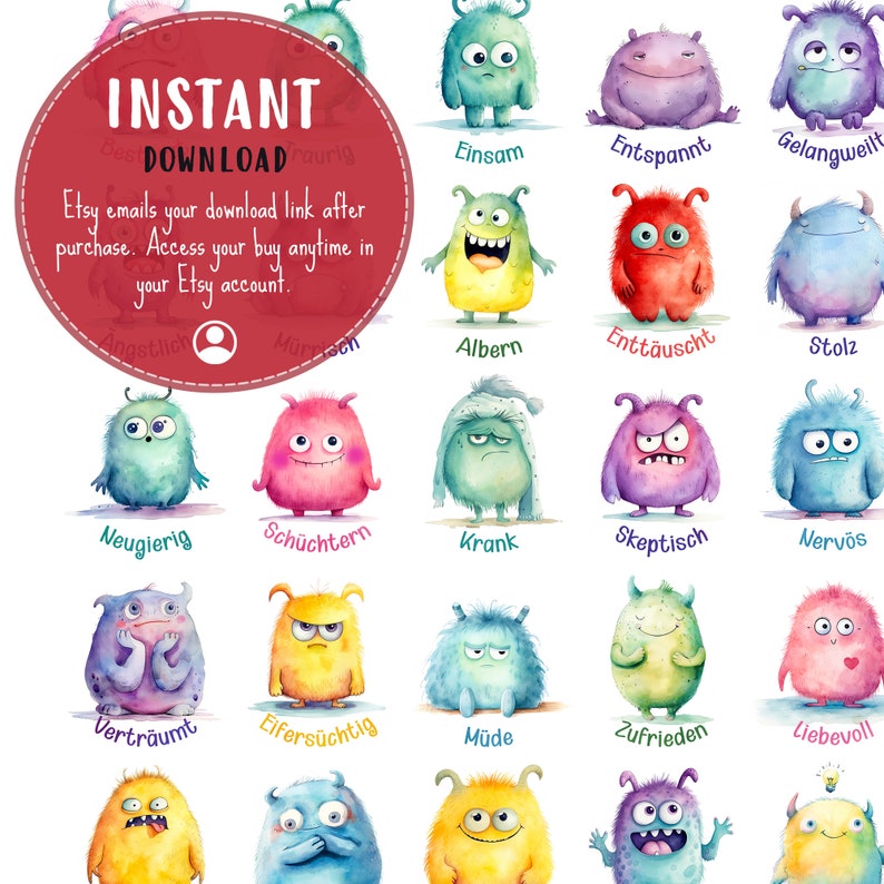 Emotion Poster for Kids, Preschool Fun Monsters Feelings PDF German ...