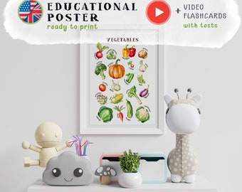 Vegetables Poster Kids | Watercolor Educational Wall Art PDF | Veggie ...
