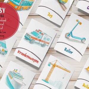 German Transport Flashcards for Kids, Printable Vehicle Learning Cards ...
