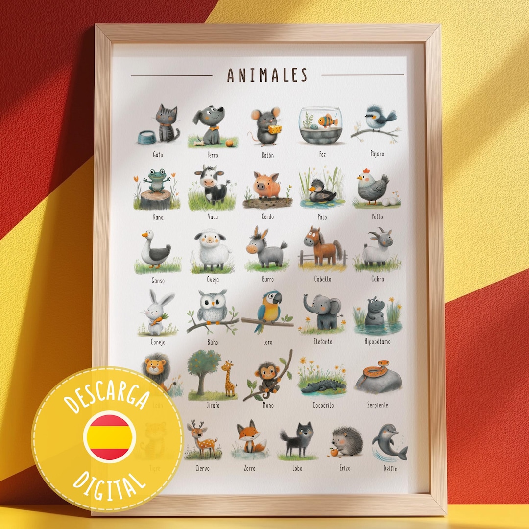 Spanish Animal Poster: Farm & Wild Animals, Montessori Learning ...