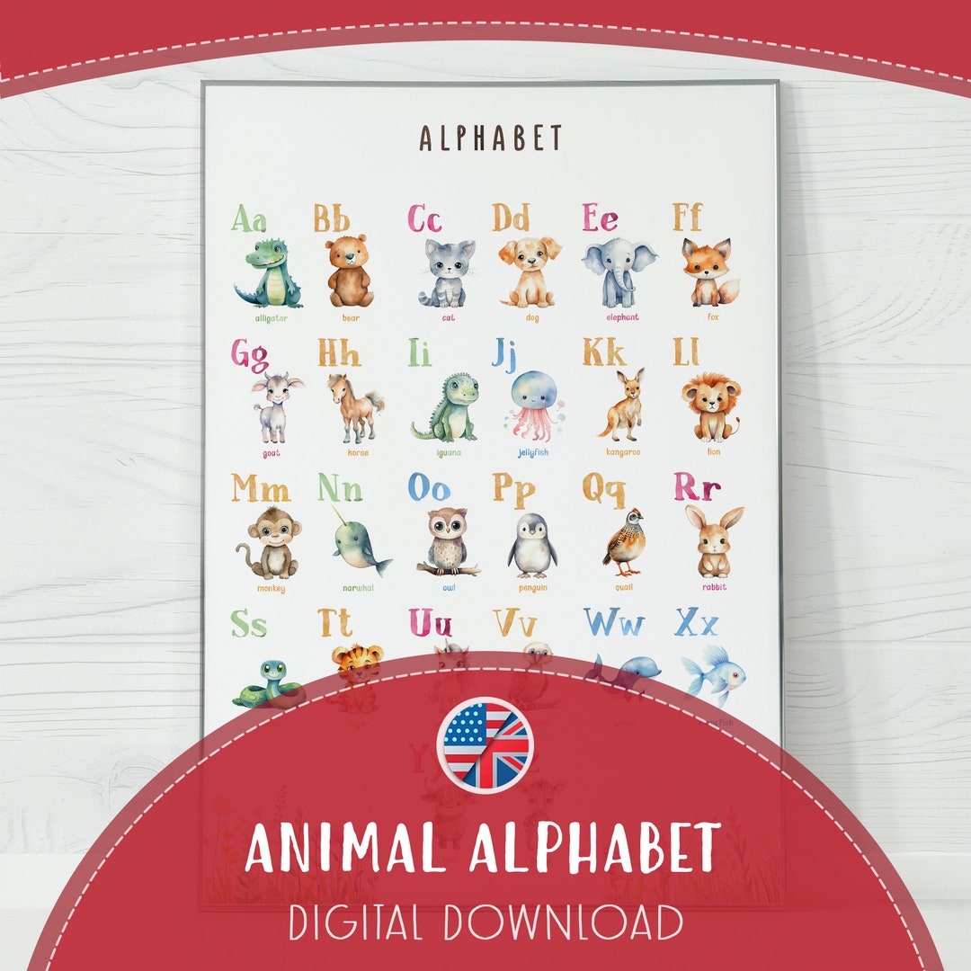 Printable Alphabet Poster With Animals - Watercolor ABC Wall Art for ...