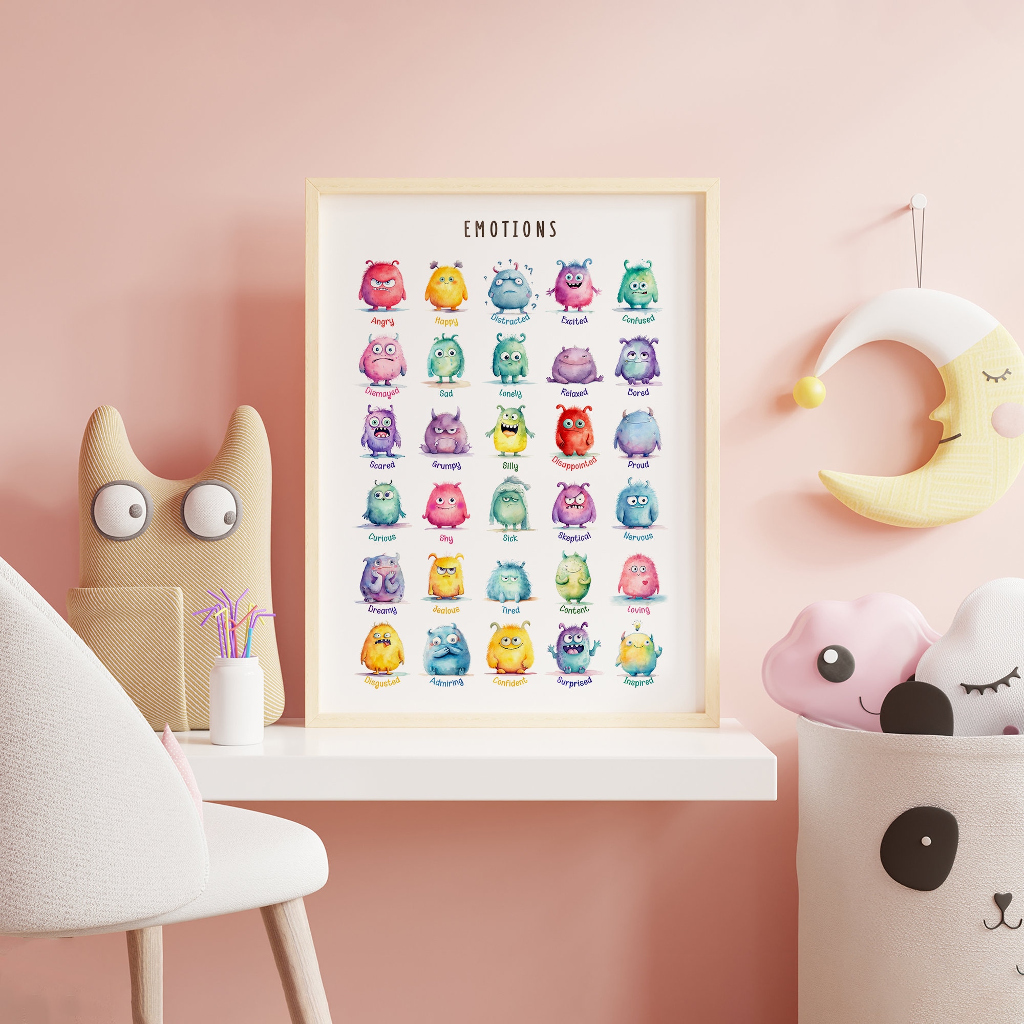 Monster Emotions Poster Chart | Watercolor Kids Feelings Printable PDF ...