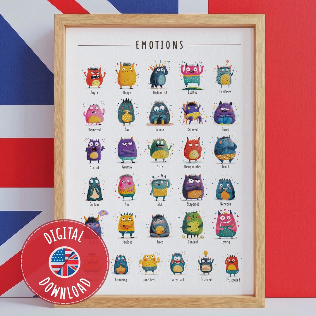 Emotions Monsters Poster: Kids Emotions Chart, Homeschool Decor ...