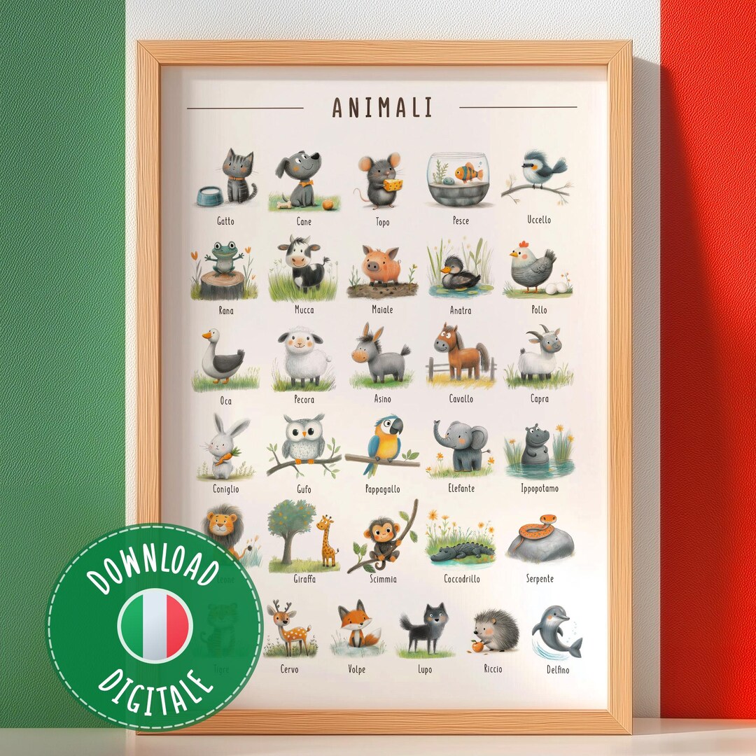 Poster Animali Italiano Bambini | 31 Fattoria Selvatici | Arte Murale ...