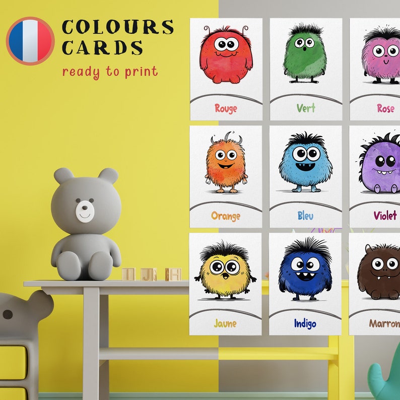 Cartes Couleurs Français PDF | Montessori Apprentissage | Monstres ...