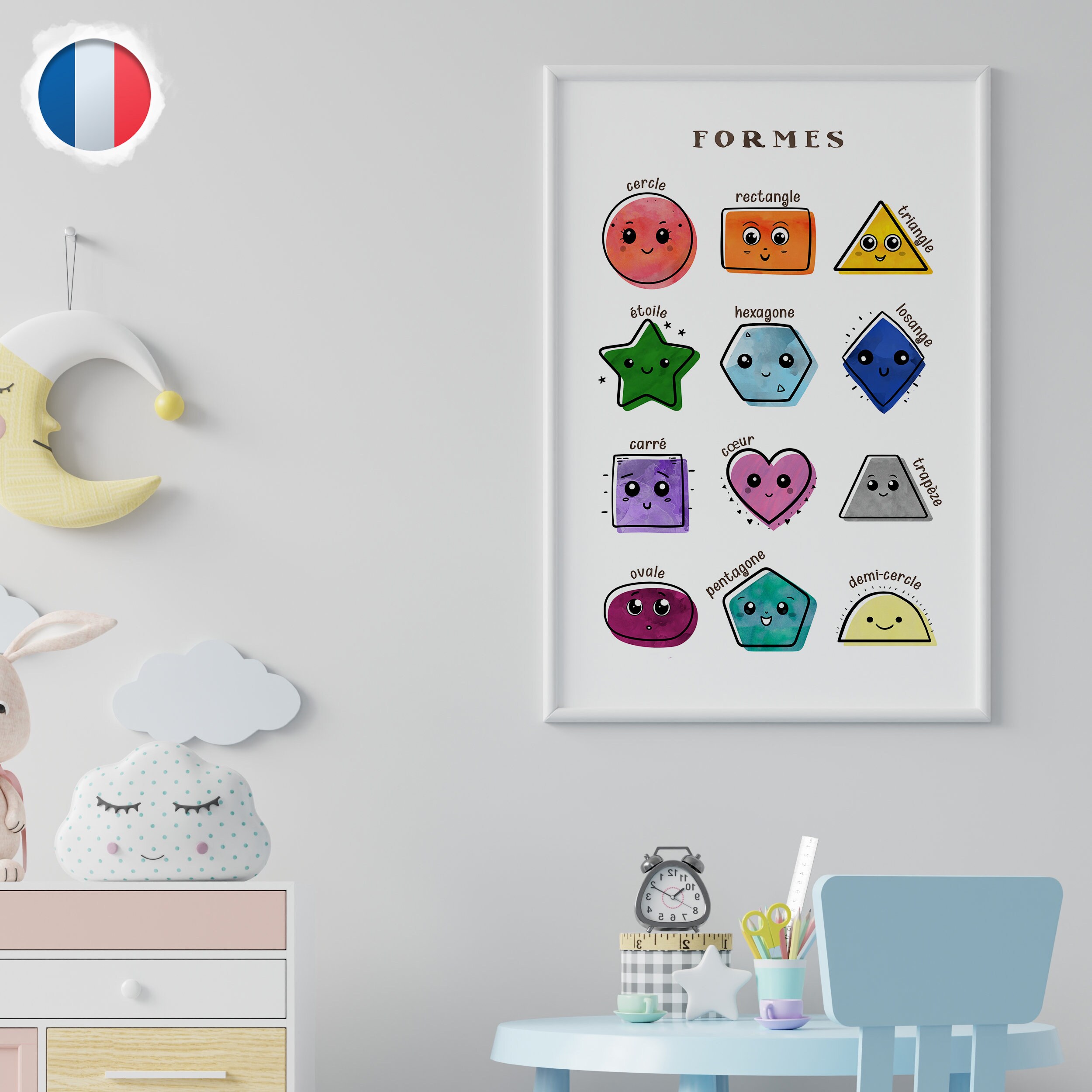 Shapes Poster Printable PDF, Cute Watercolour Geometry Educational Wall ...