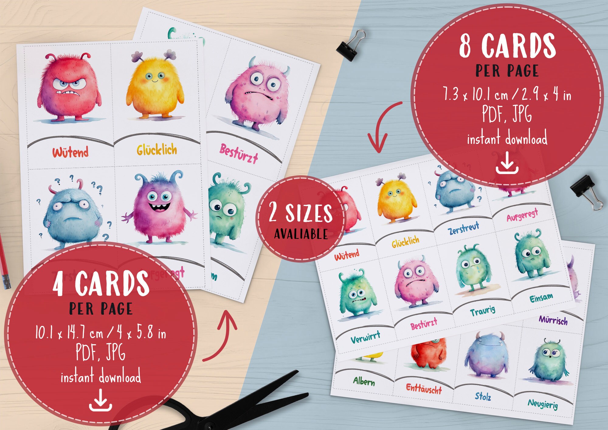 Printable Emotions Flashcards for Kids French, Download Cute Monsters ...