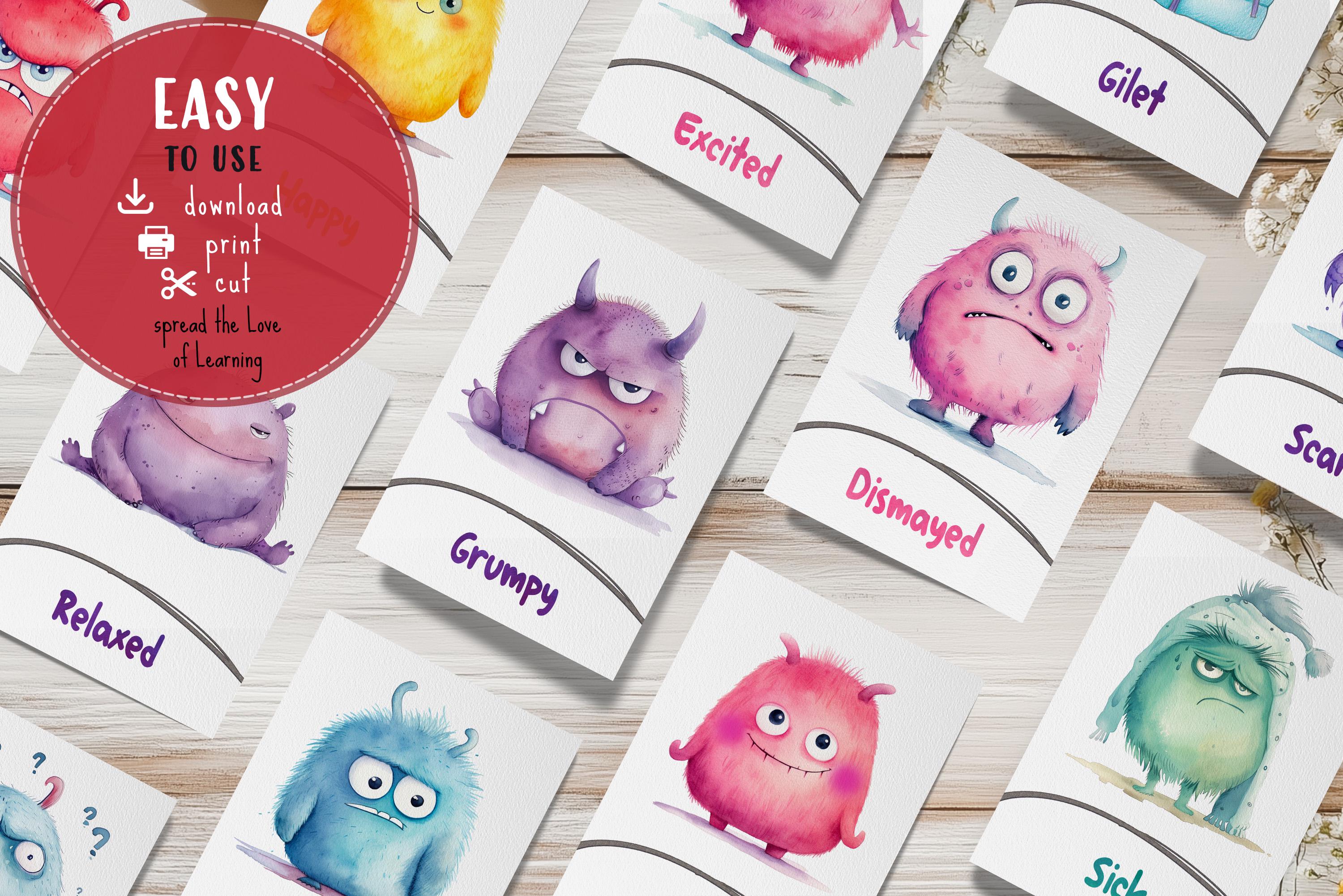 Monster Emotions Flashcards for Kids | Printable Feelings Cards PDF ...