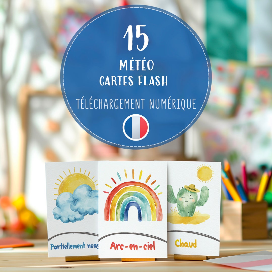 Weather Flashcards for Kids Download PDF in French, Best Watercolor ...