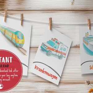 German Transport Flashcards for Kids, Printable Vehicle Learning Cards ...