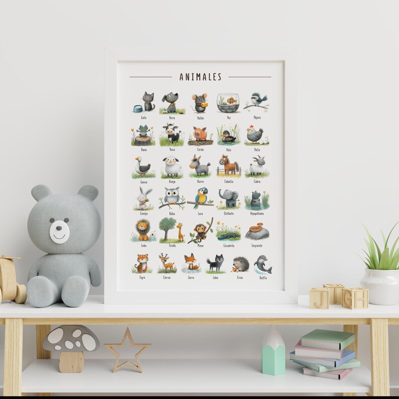 Spanish Animal Poster: Farm & Wild Animals, Montessori Learning ...