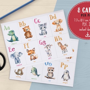 Animal Alphabet Flashcards for Kids PDF, A-Z Animal Learning Cards, ABC ...