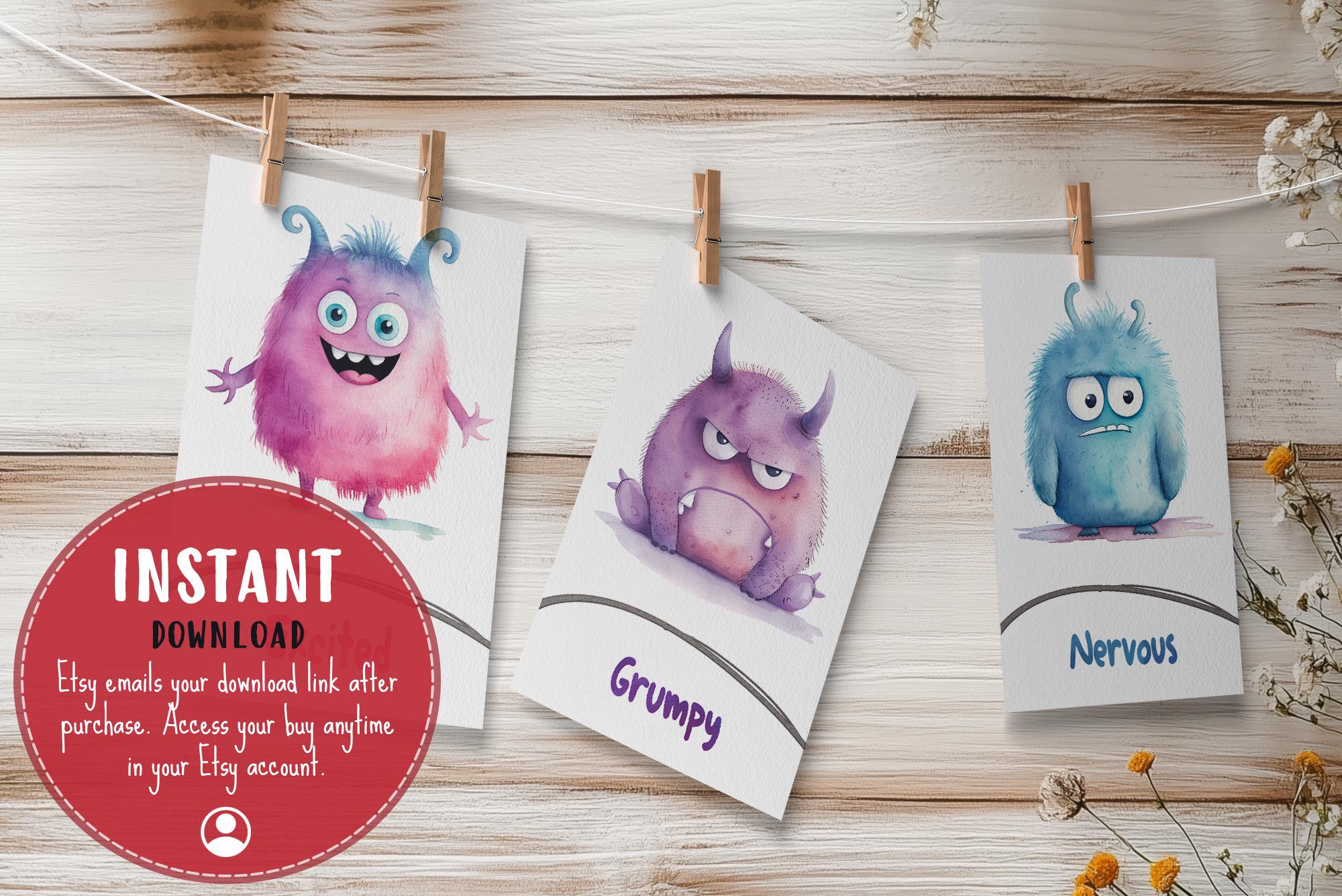 Monster Emotions Flashcards for Kids | Printable Feelings Cards PDF ...