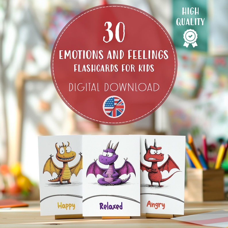 Dragon Emotions Flashcards Kids | English PDF Printable | SEL Learning ...