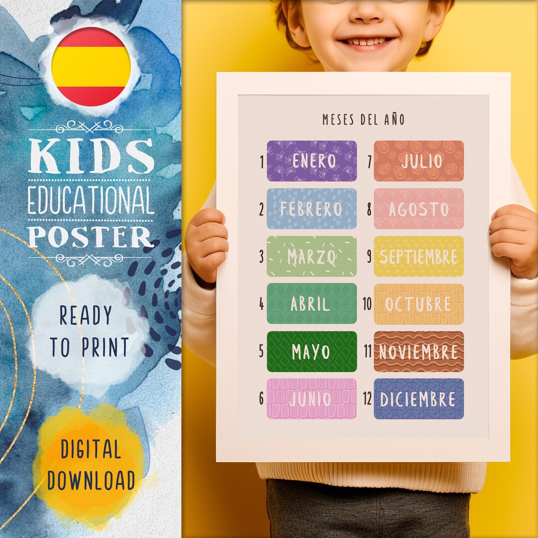 Months of the Year Poster in Spanish Print for Kids Printable - Etsy