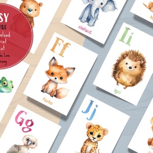 German Alphabet Download PDF, Cute Animal Flashcards ABC A4, Watercolor ...