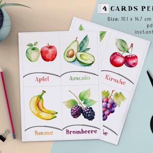 Früchte Flashcards Deutsch | German Fruit Cards for Kids | Aquarell ...