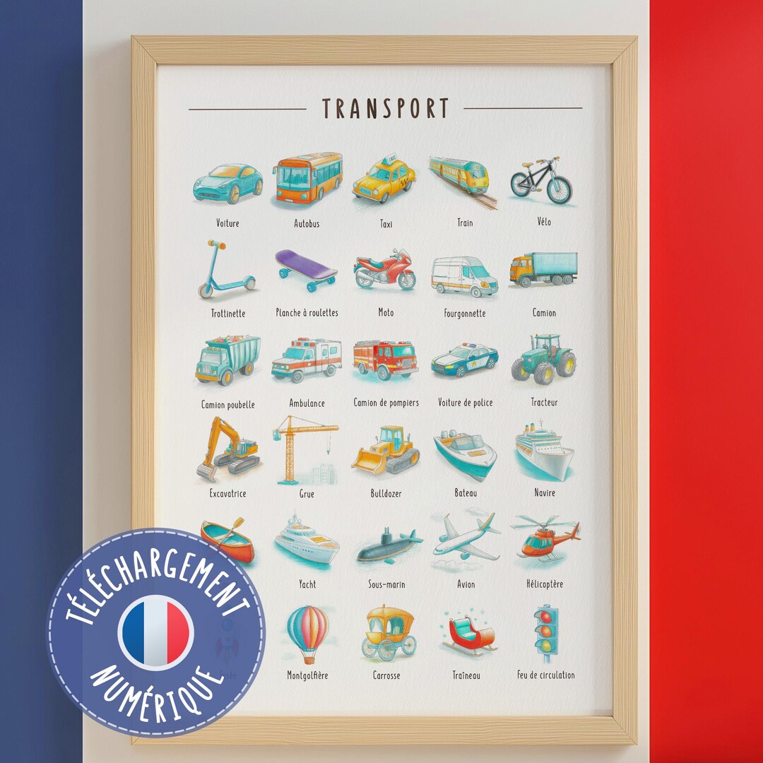 Affiche Transport Français Enfants | Voitures Camions Avions ...