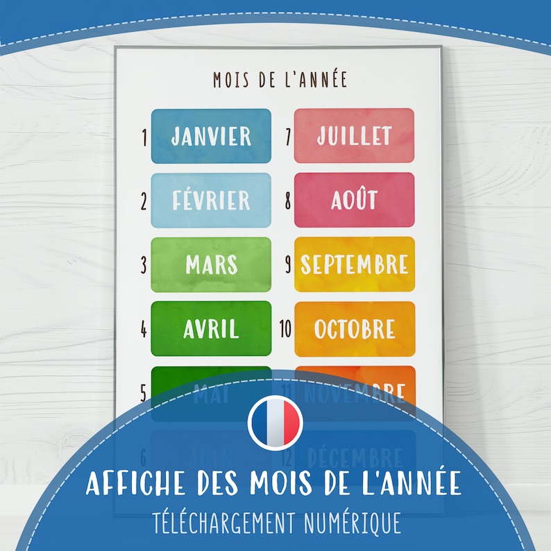 Months of the Year Poster Download PDF for Kids Printable in French ...