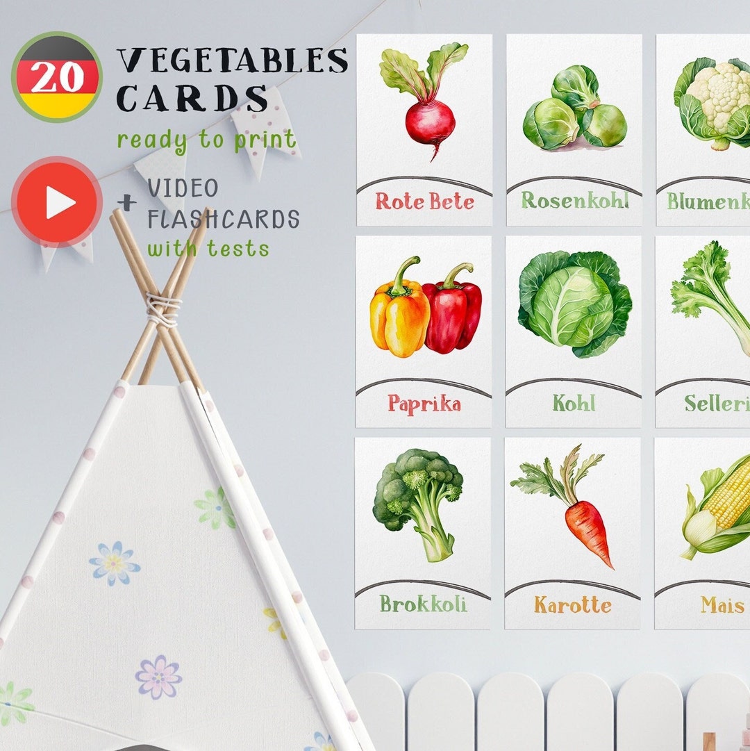 Printable Vegetable Flashcards in German Download Educational Cards for ...