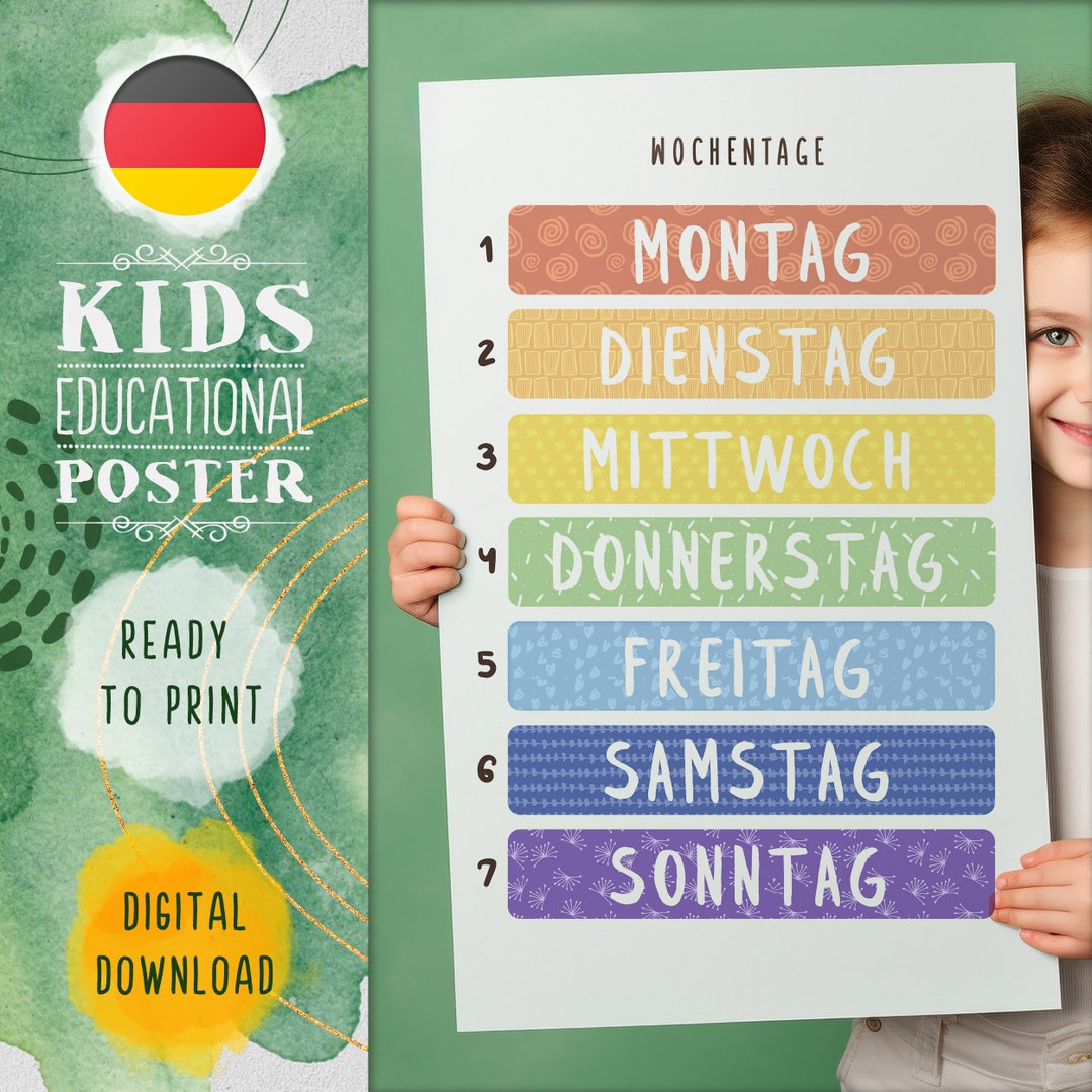 Deutsch Pastel Days of the Week Poster for Kids, Cute Engaging ...