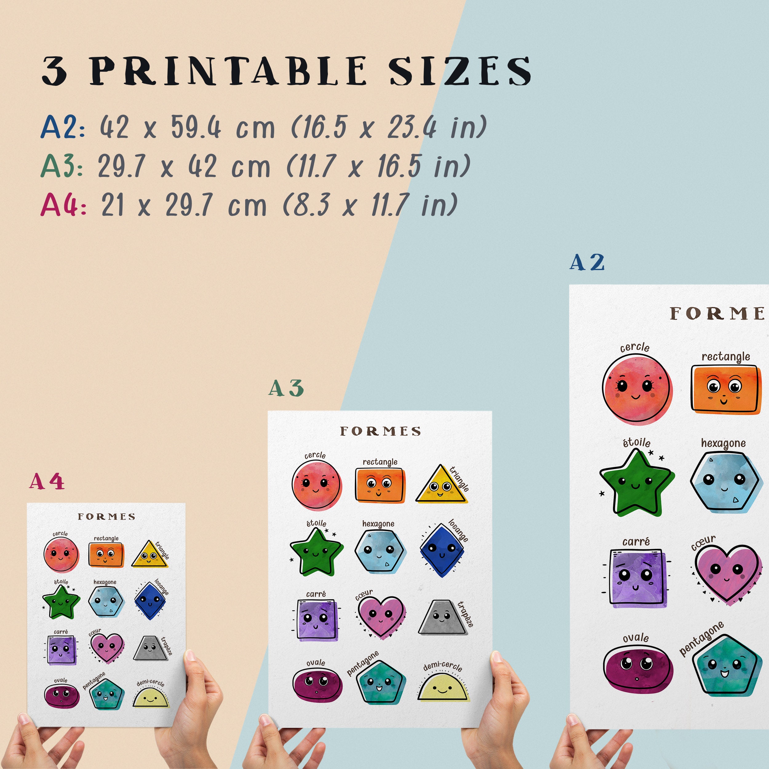 Shapes Poster Printable PDF, Cute Watercolour Geometry Educational Wall ...