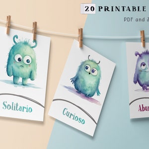 Printable Emotion Flashcards Watercolor Monsters Cards - Feelings ...