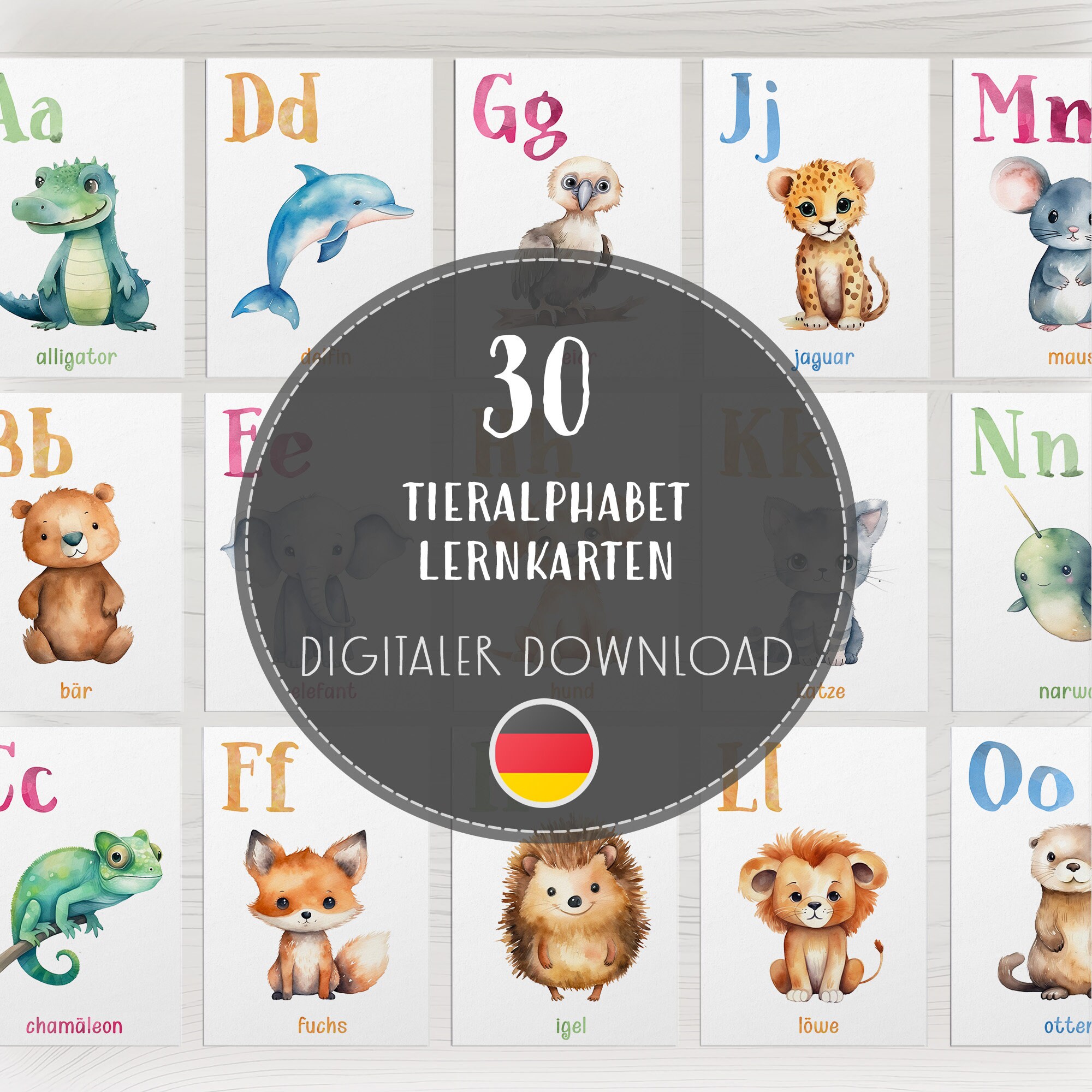 Alphabet Flashcards Deutsch | German ABC Animal Cards | Vorschule ...