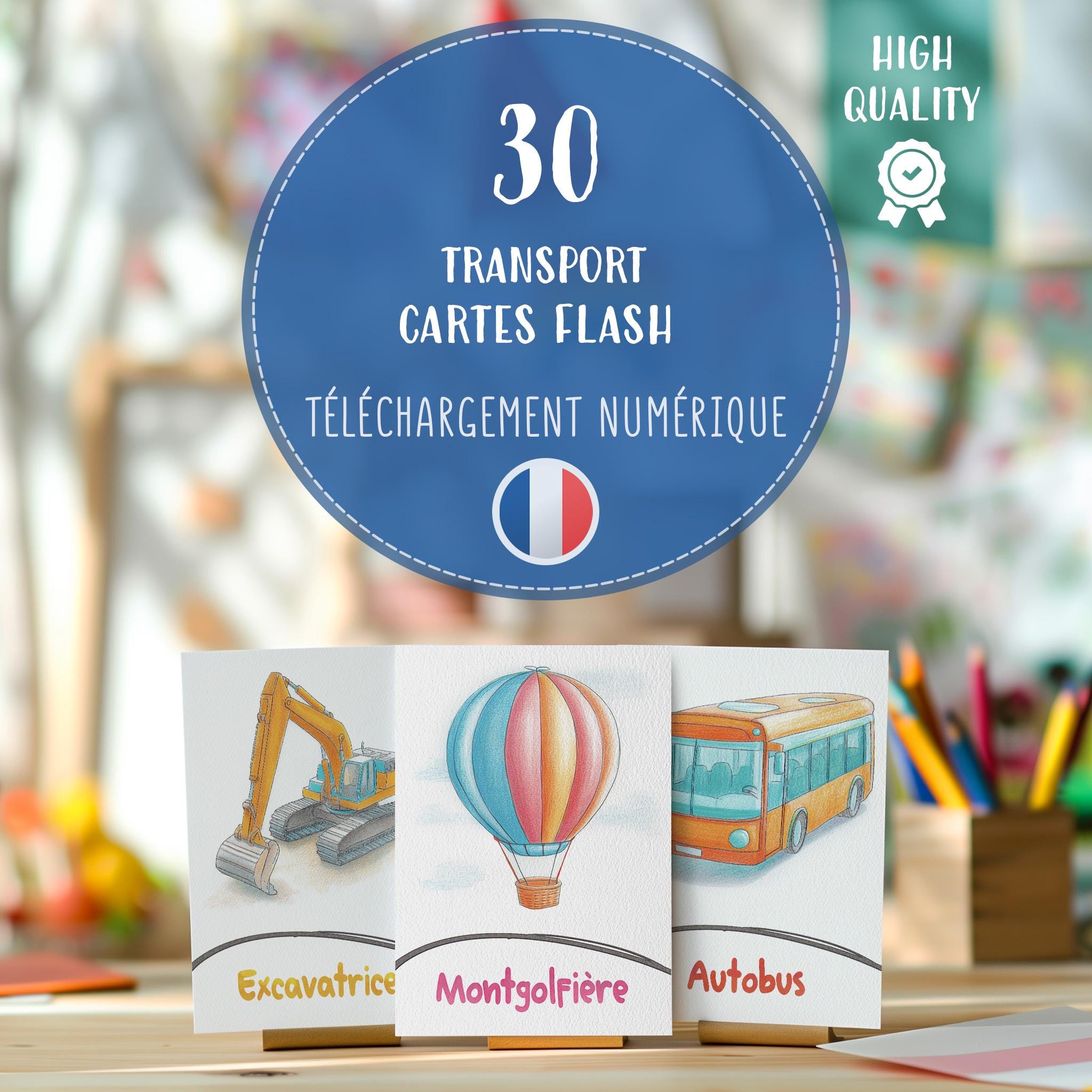 French Transport Flashcards for Kids, Printable Vehicle Learning Cards ...