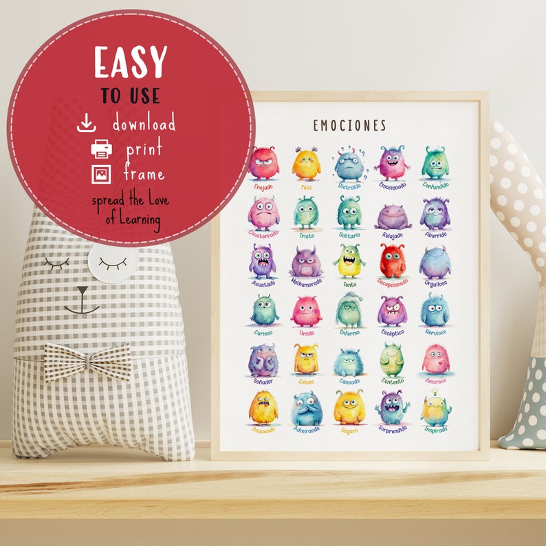 Emotion Poster for Kids, Preschool Fun Monsters Feelings PDF Spanish ...