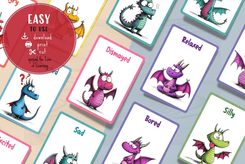 Dragon Emotions Flashcards Kids | English PDF Printable | SEL Learning ...
